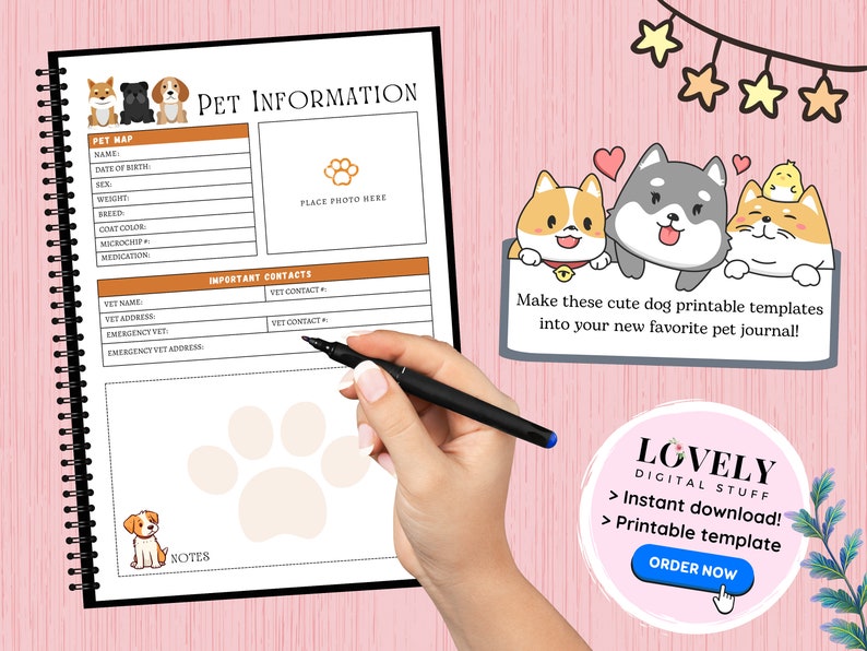 Printable Pet Planner, Dog Health Record, Veterinary Visit, Vet ...