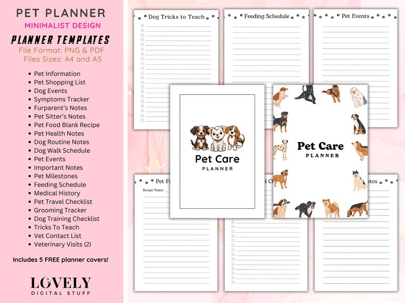 Pet Planner, Minimalist Pet Care Journal Template. Printable PDF Dog ...