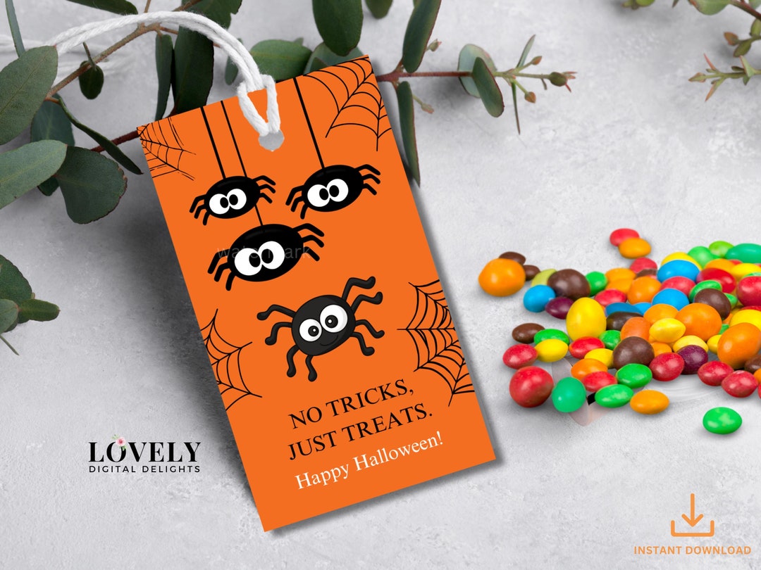 Trick or Treat Gift Tag, Halloween Spiders Gift Tag, Candy Favors Tag ...