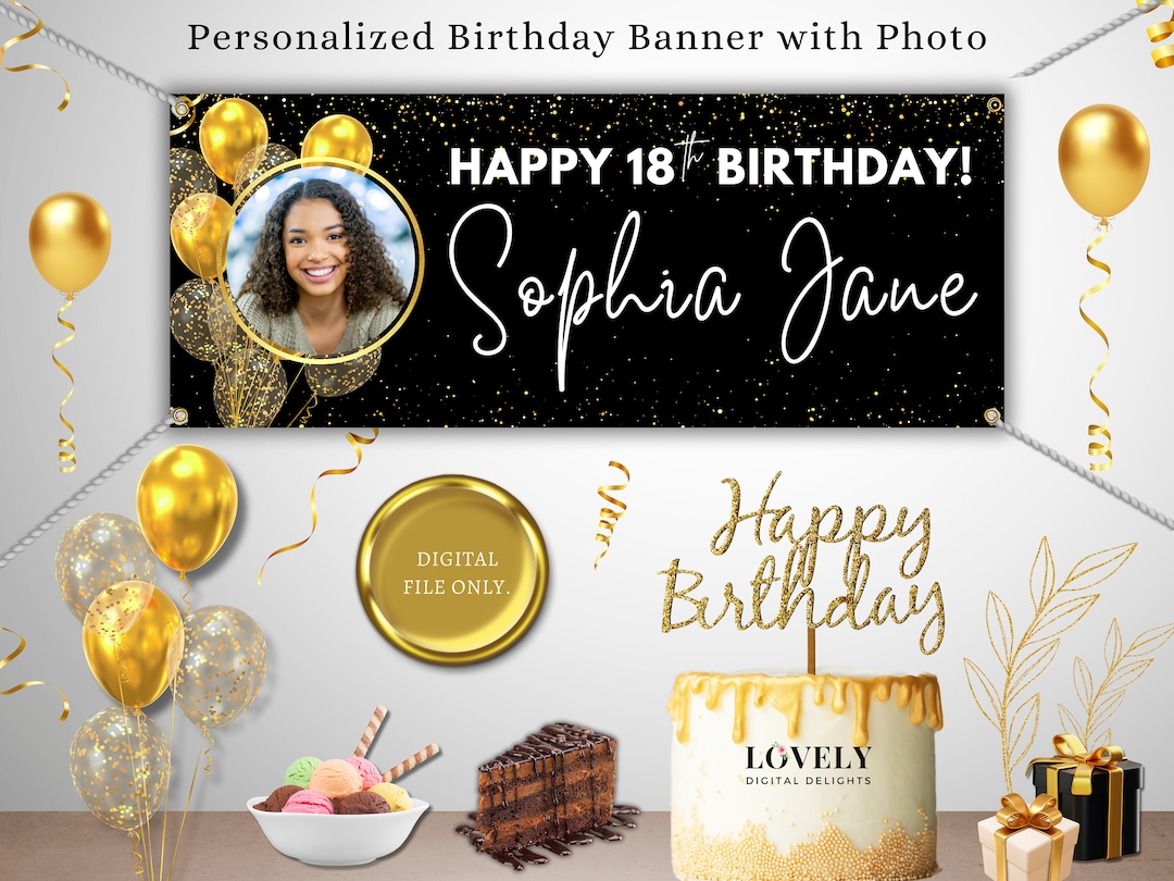 Personalized Birthday Banner With Picture Template, Customized Birthday ...