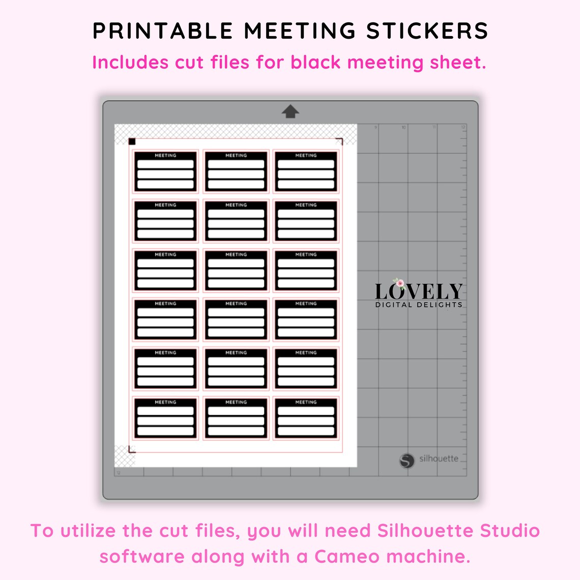 Printable Meeting Stickers: Minimalist Black Planner Stickers (PDF, PNG ...