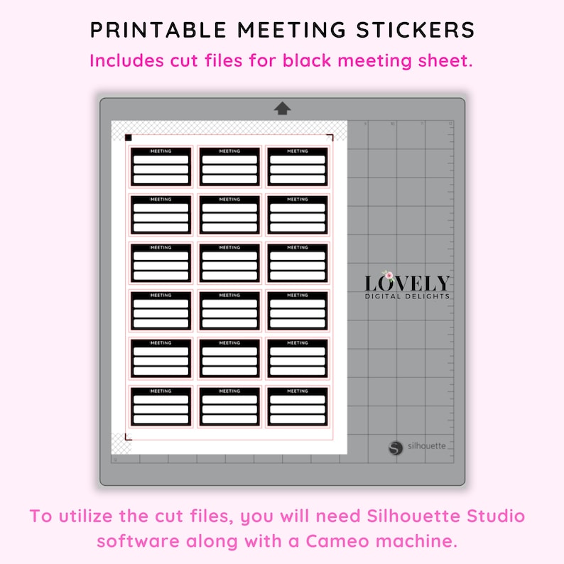 Printable Meeting Stickers: Minimalist Black Planner Stickers (PDF, PNG ...