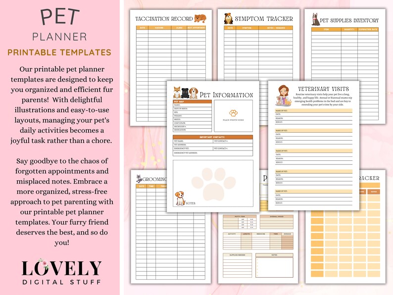 Printable Pet Planner, Dog Health Record, Veterinary Visit, Vet ...