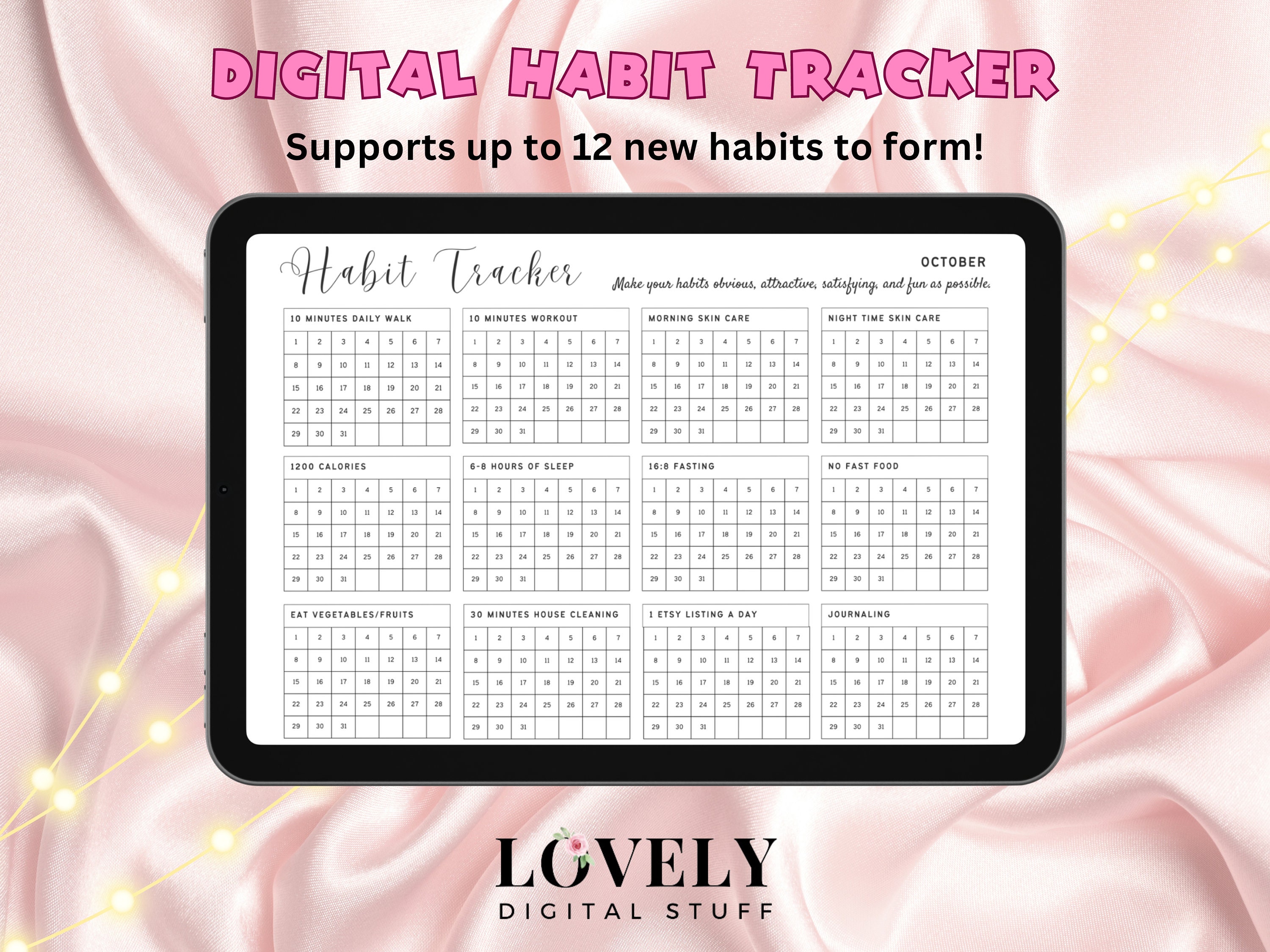 Digital Habit Tracker, 12 Months Habit Tracker, Productivity Planner ...