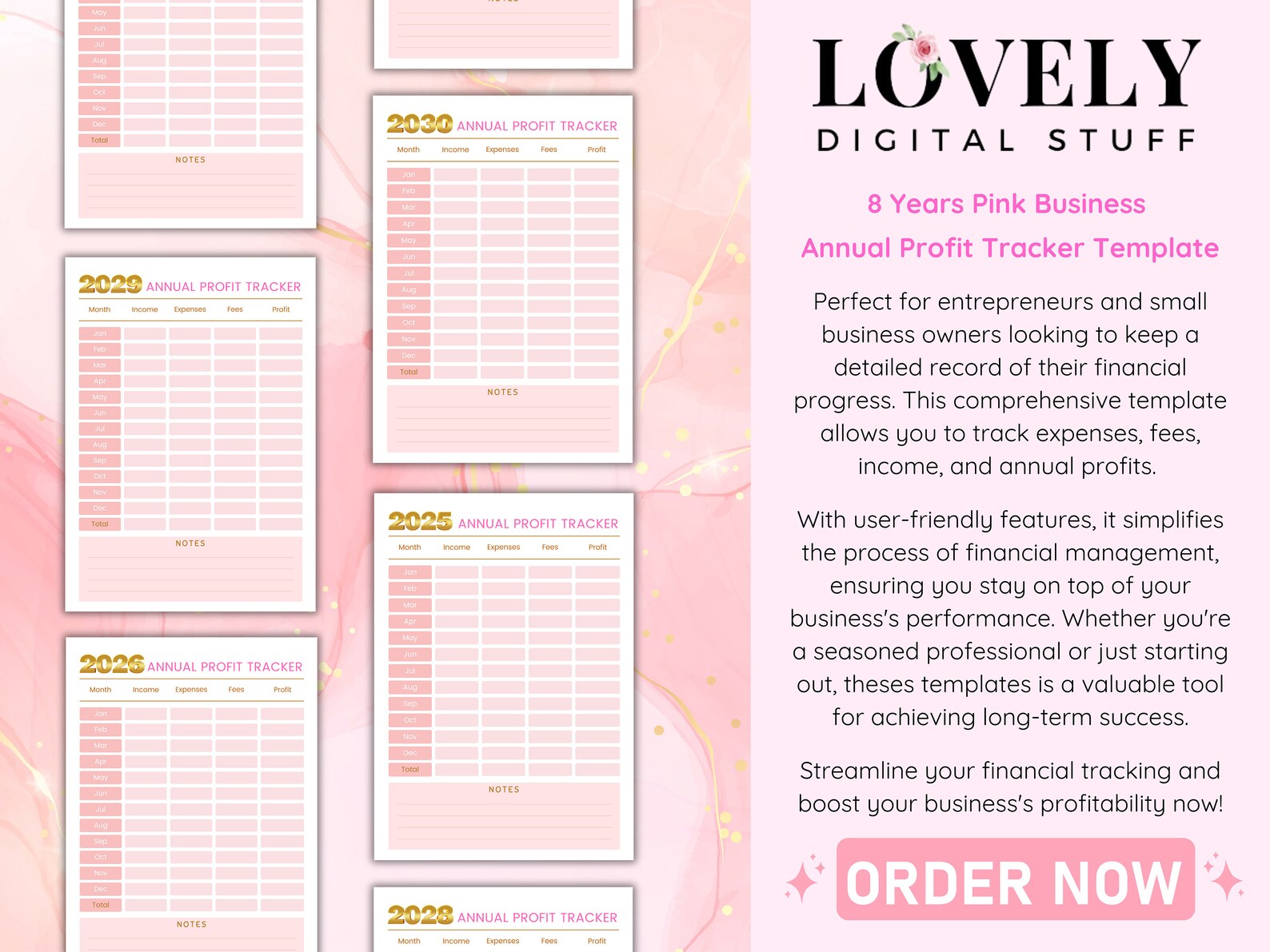 Pink Business Annual Profit Tracker, Printable Business Template ...
