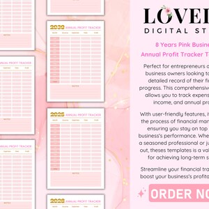 Pink Business Annual Profit Tracker, Printable Business Template ...