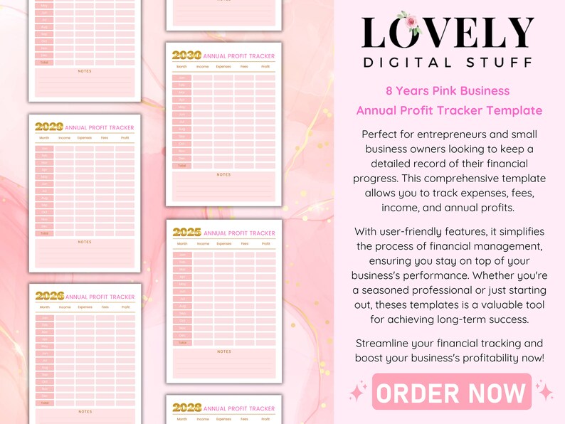 Pink Business Annual Profit Tracker, Printable Business Template ...