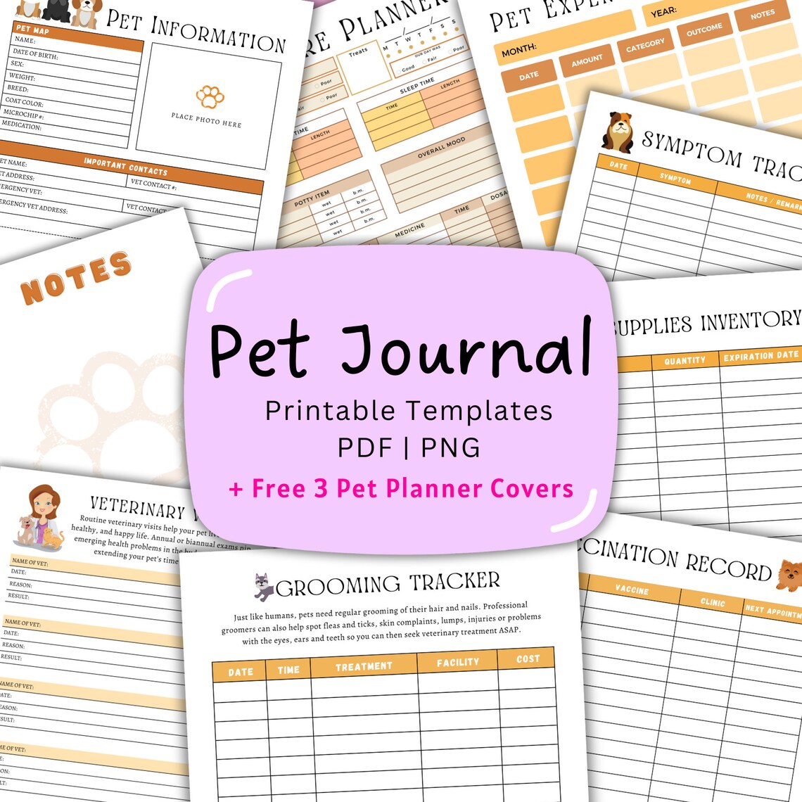 Printable Pet Planner, Dog Health Record, Veterinary Visit, Vet ...