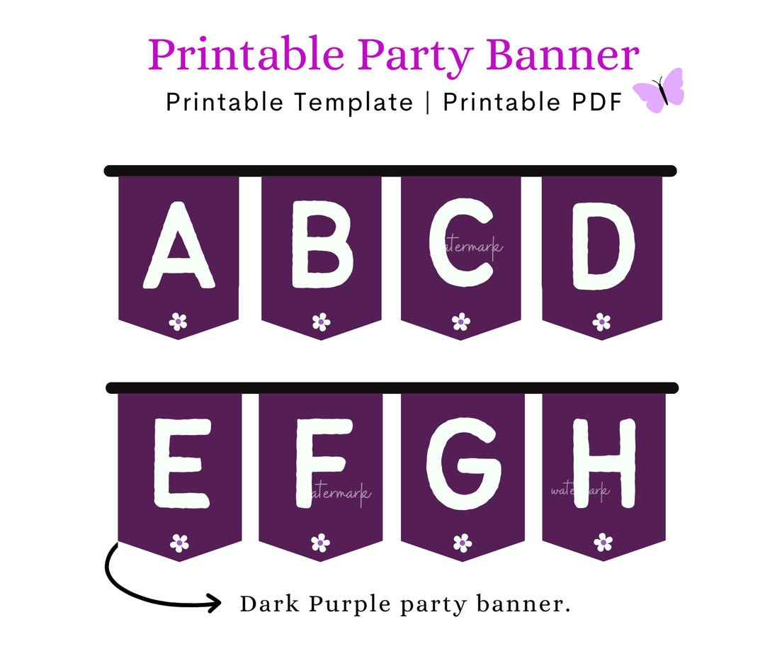 Dark Purple Party Banner, Birthday Banner Template, Printable Purple ...