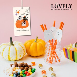Halloween Gift Tag, Printable Trick or Treat Bag Tag, Halloween Cat Tag ...