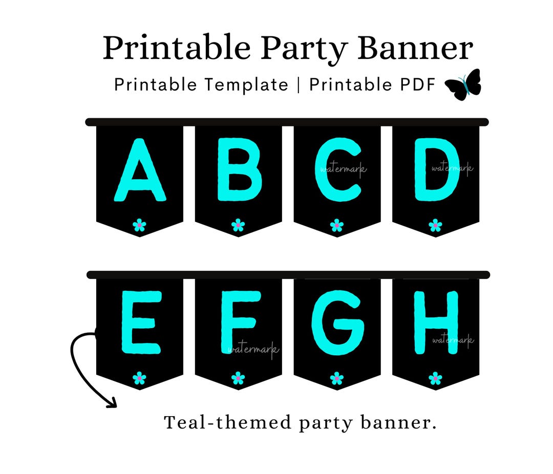 Black and Teal Party Banner: DIY Printable Garland (PDF & PNG) - Etsy