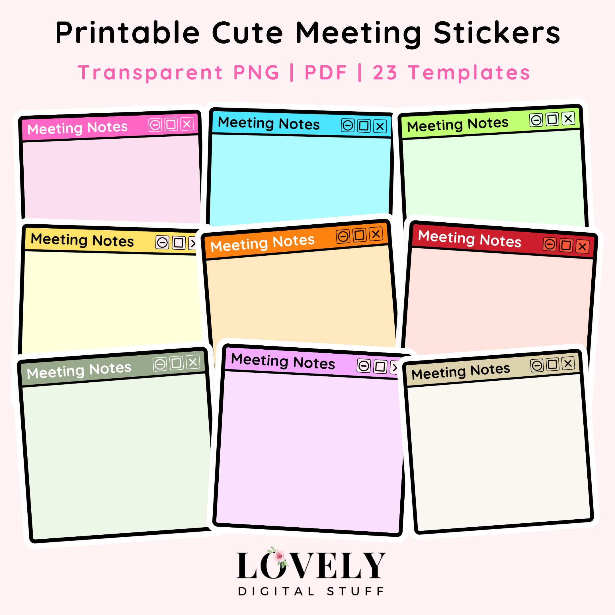 Printable Meeting Stickers, Meeting Notes Templates, 23 Meeting Planner ...