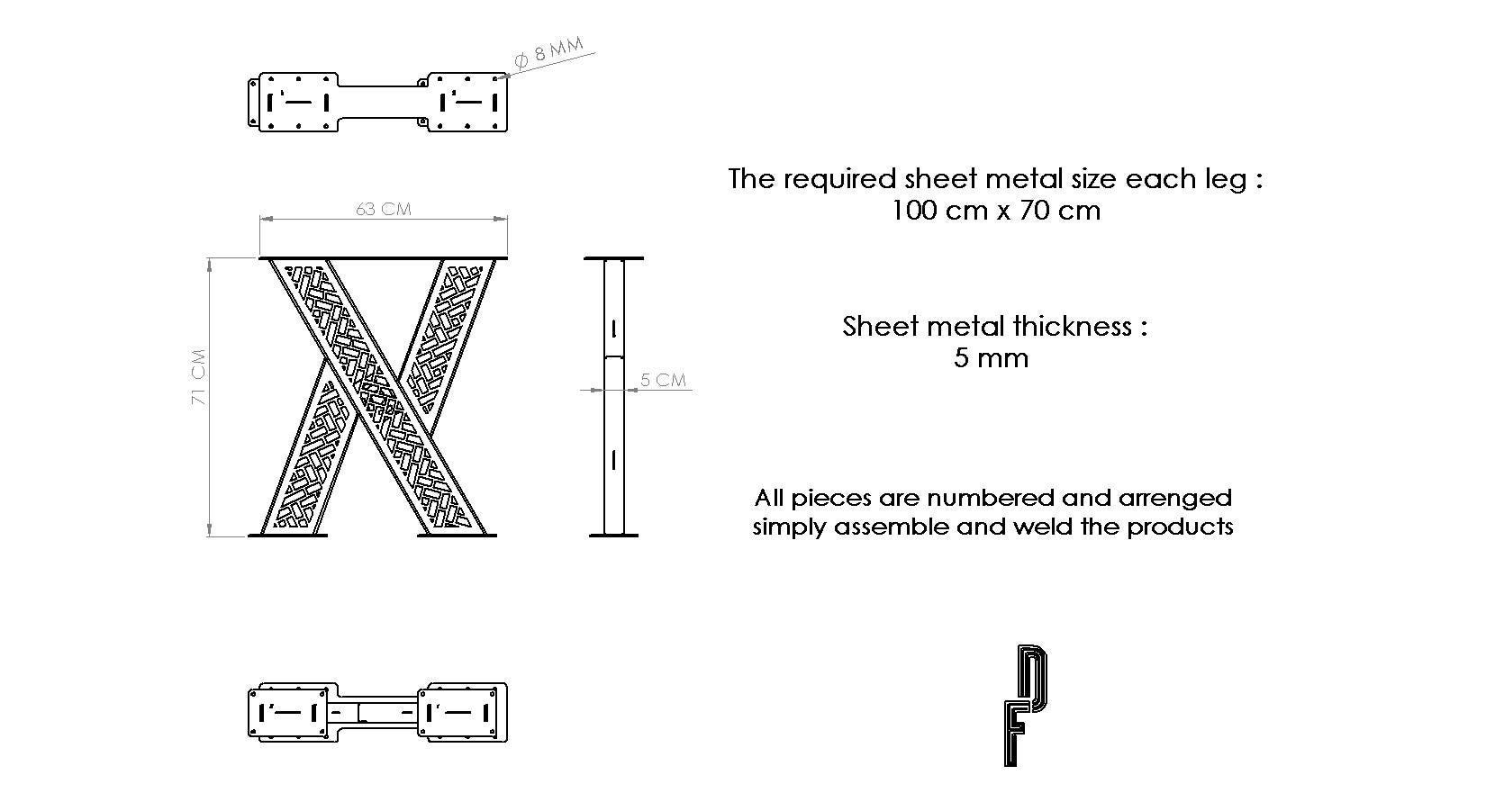 X Metal Table Legs, Metal Dining Table Legs, Digital Table Legs, Dxf ...