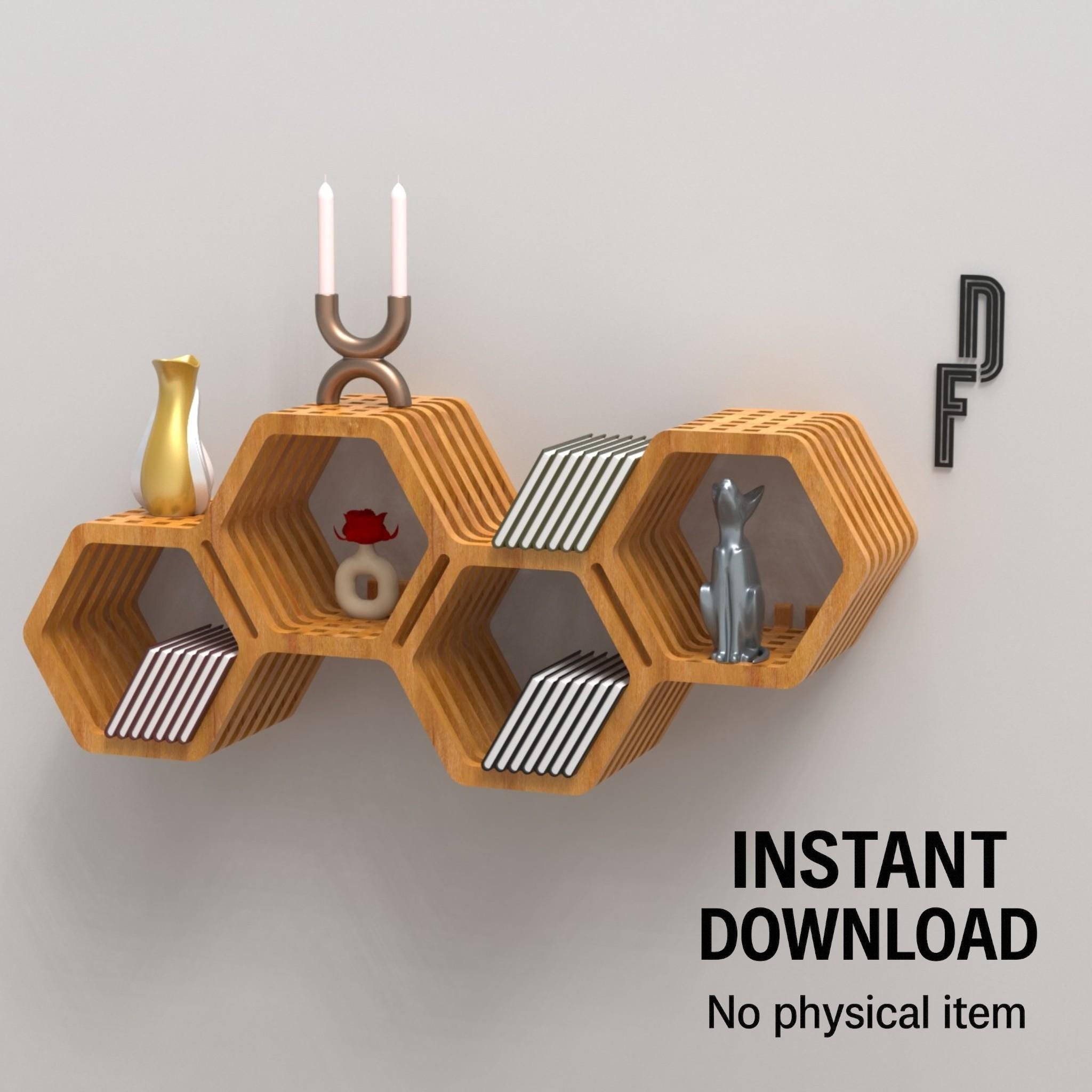 Parametric Wall Shelf Plan, Honeycomb Bookshelf CNC Files, Digital ...