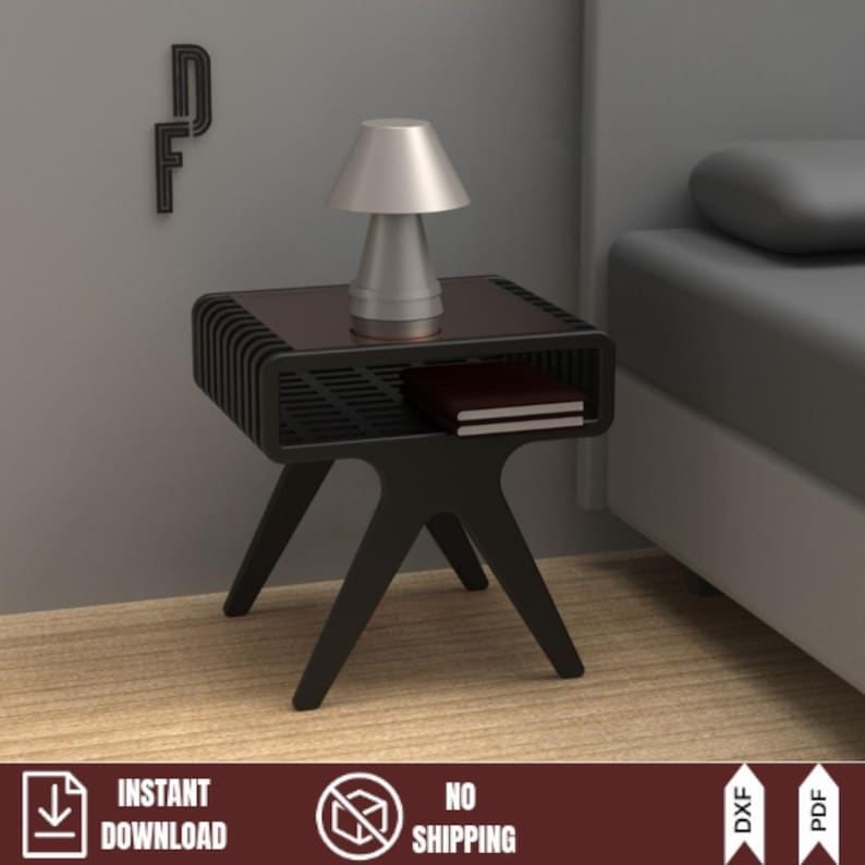 Mid Century Modern Nightstand DXF, Parametric Bedside Table Plans, Cnc ...