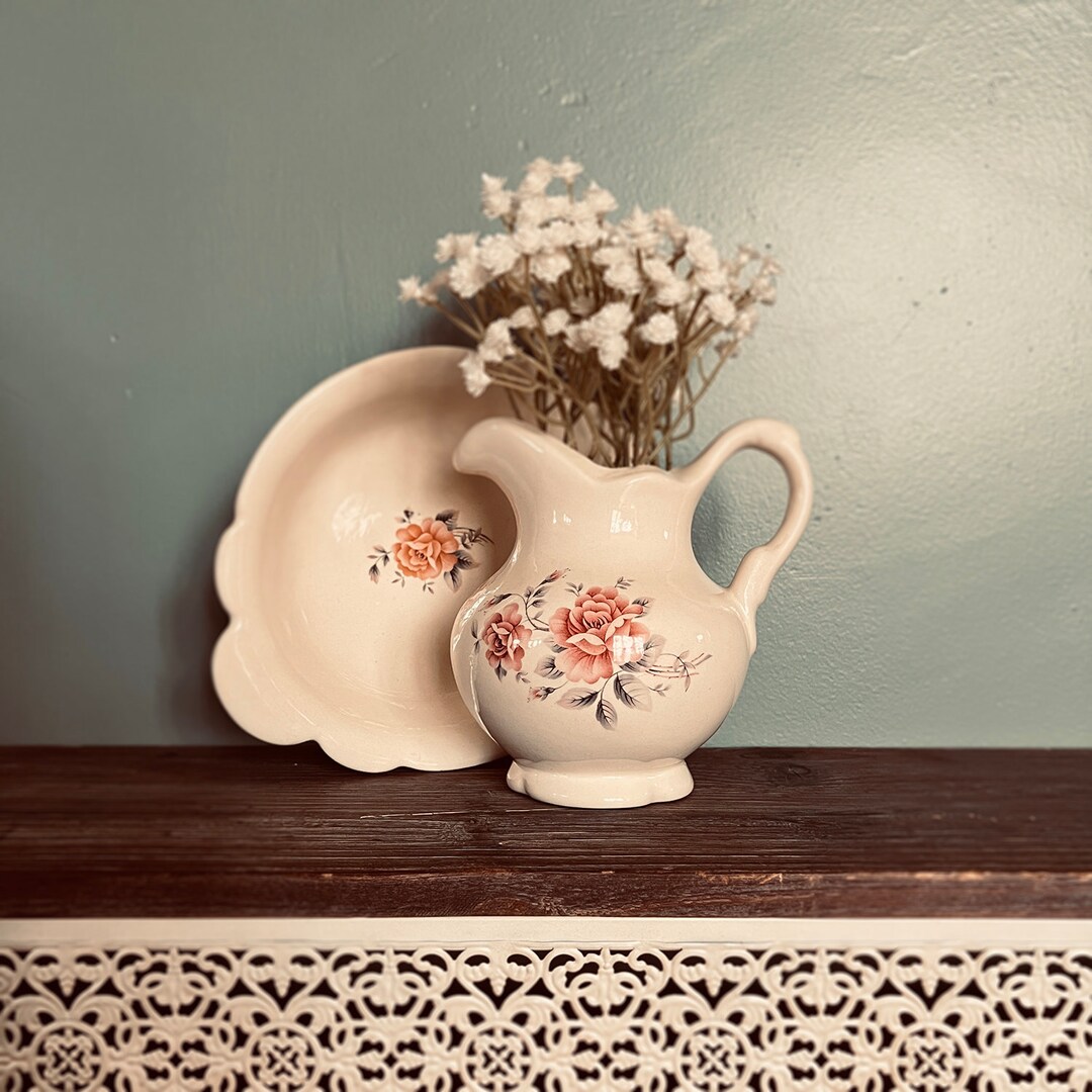 Antique Inspired Roses Pitcher and Basin. Ceramic Vintage Style Decor ...