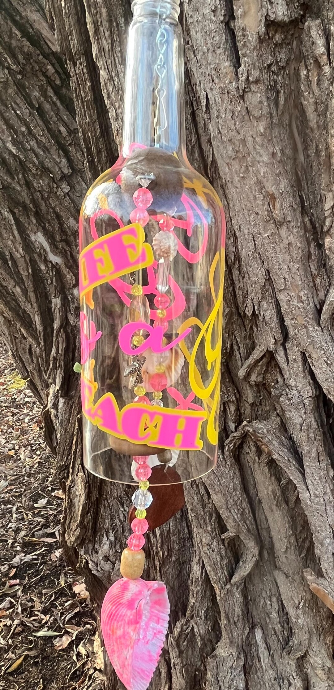 Life is a Beach Bottle Wind Chime - Repurposed Glass & Sand Dollar - Etsy