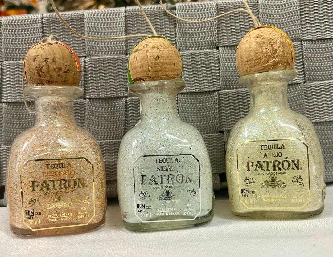 Upcycled & Recycled Glass Miniature Patron Tequila Bottle Ornaments - Etsy