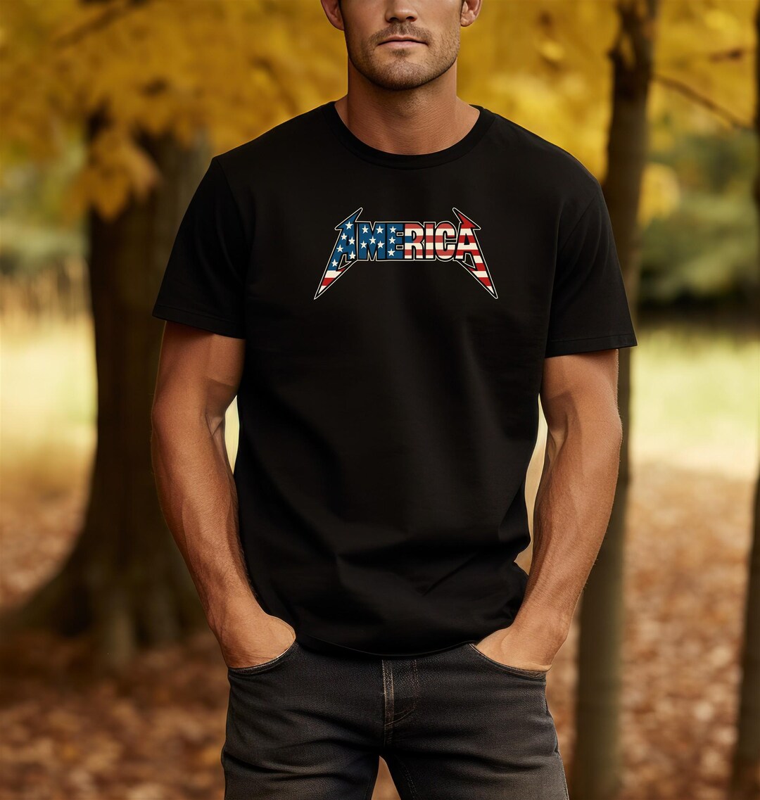 America Lightning Bolt Typography T-shirt | Vintage Flag Rock Poster ...