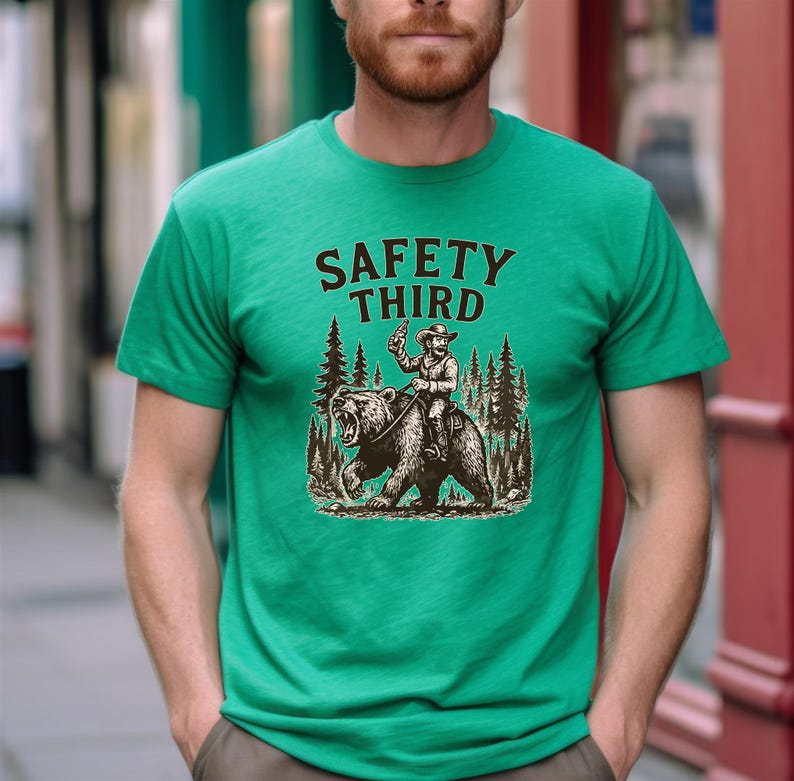 Safety Third Shirt - Funny Cowboy Riding Bear Wilderness Humor Tee - Etsy