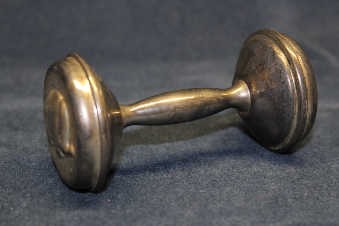Gorgeous Vintage Silver Plate Baby Barbell/dumbbell Shaped Baby Rattle ...