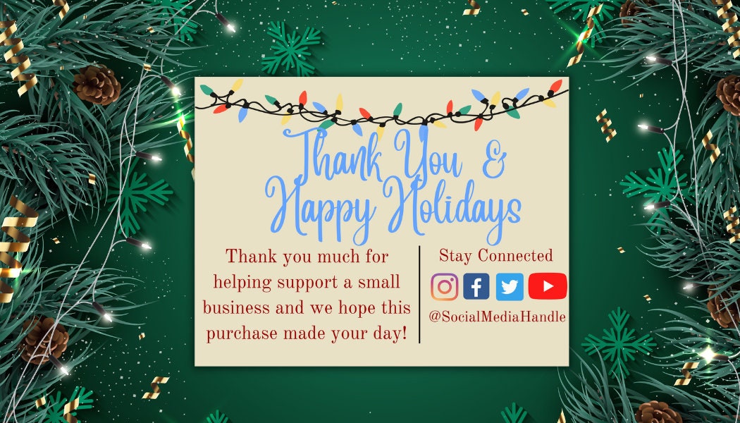 Happy Holidays Thank You Card Template Small Business Thank You Card ...