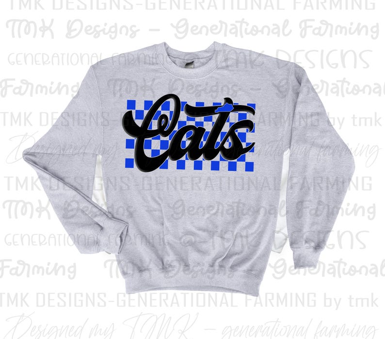 Cats Blue Checkered Design - PNG Digital Designs Customizable 12 School ...
