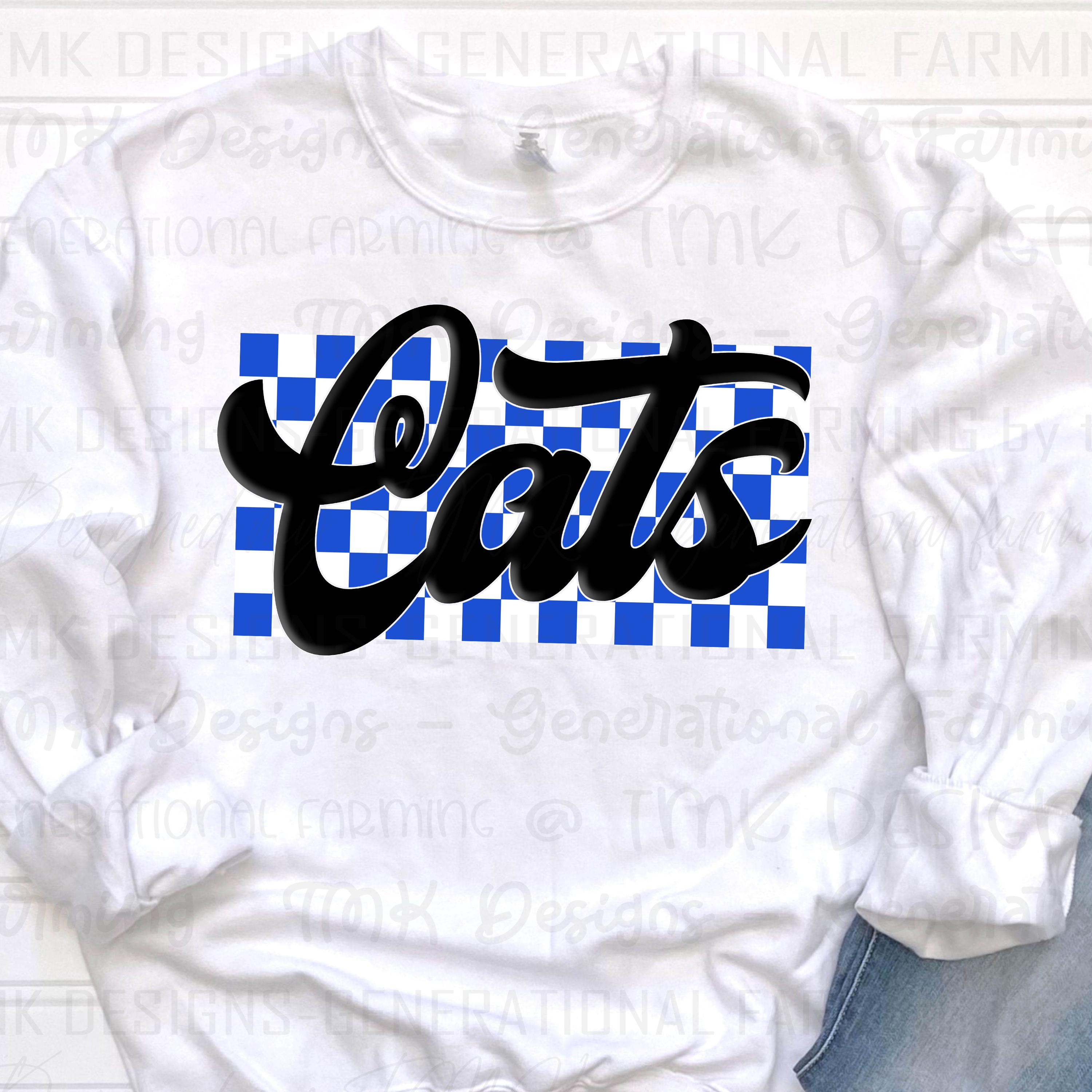 Cats Blue Checkered Design - PNG Digital Designs Customizable 12 School ...