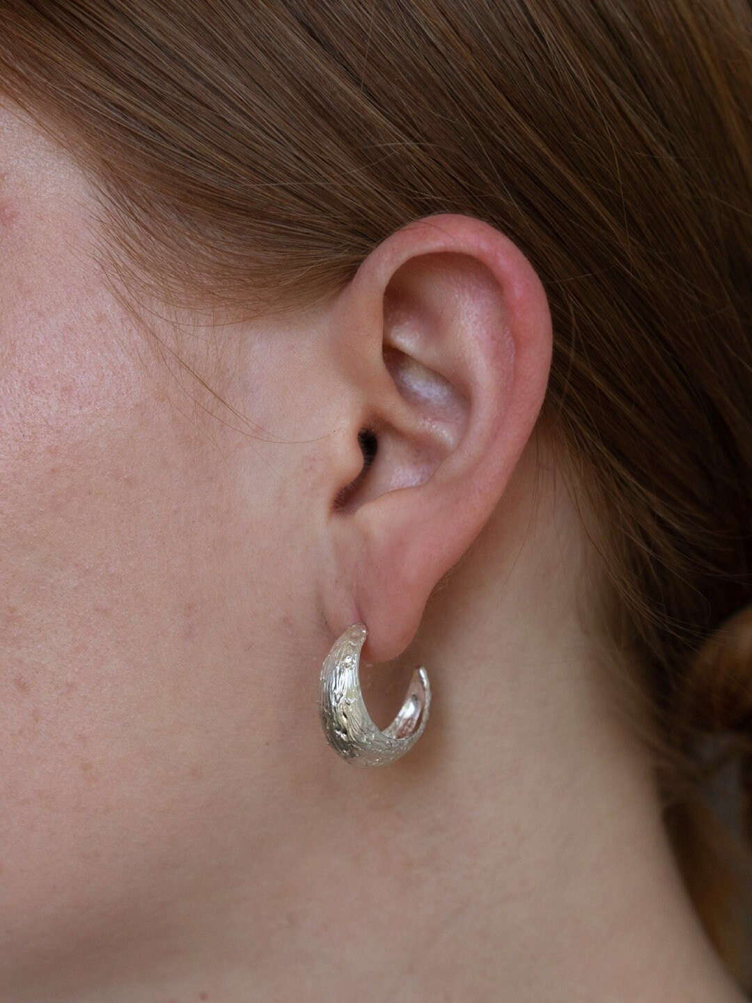 Sterling Silver Wide Hoops Texture Organic Statement Earrings , Bold ...