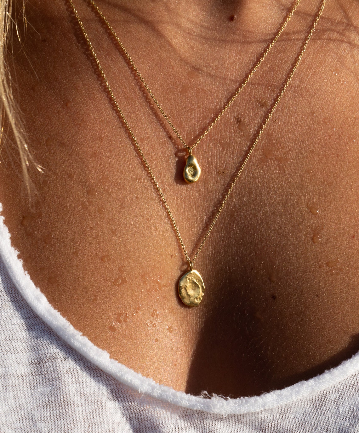 Organic Gold Pebble Pendant - Handmade Dainty Necklace in 14k Gold ...