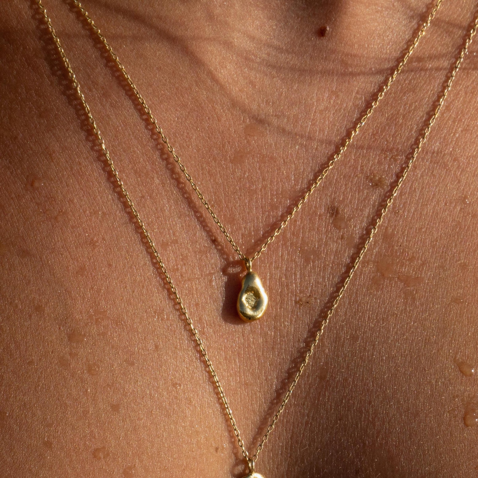 Organic Gold Pebble Pendant - Handmade Dainty Necklace in 14k Gold ...