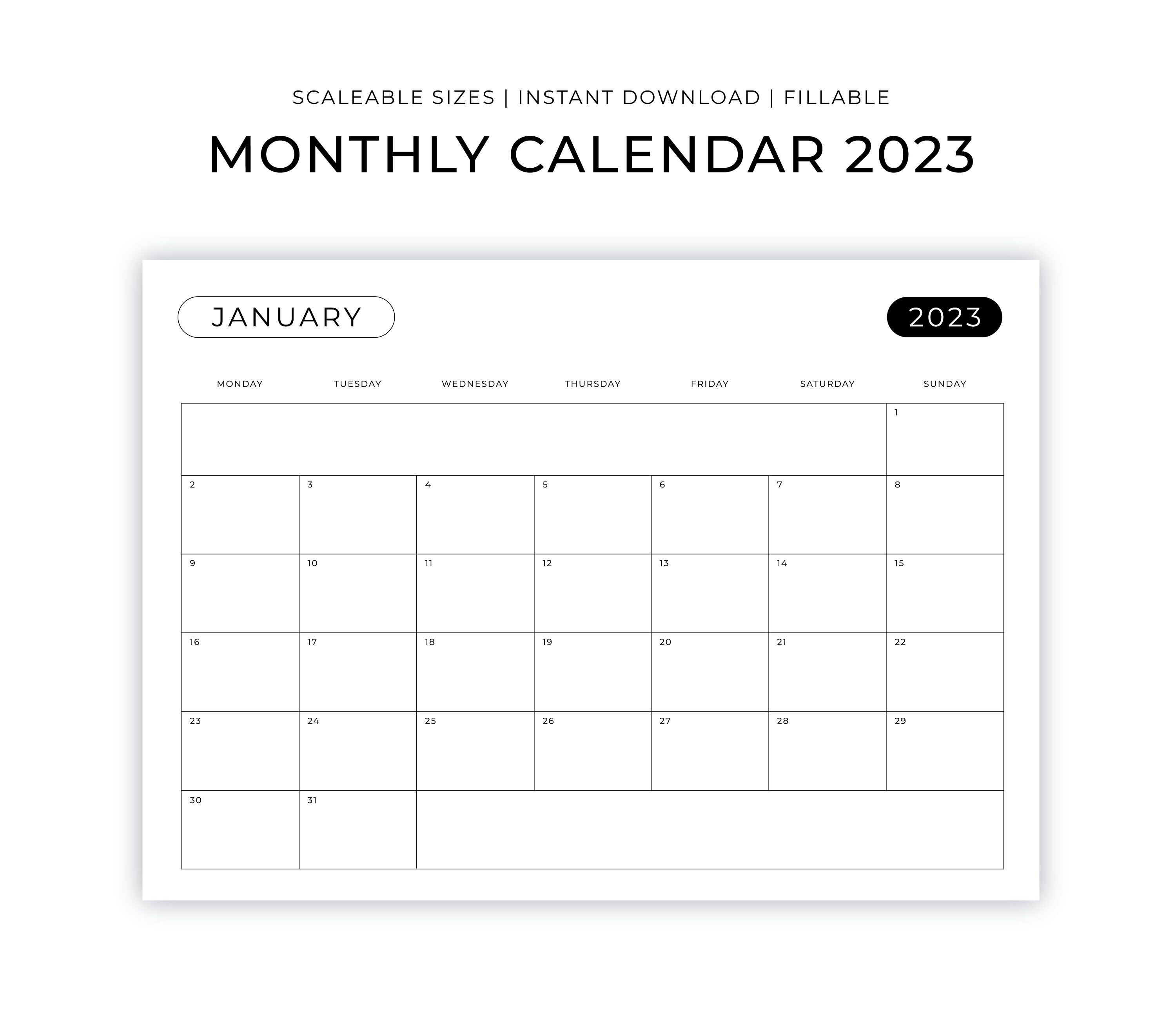Calendar 2023 / Printable / Monatsplaner 2023 / Minimalistic / A4 ...