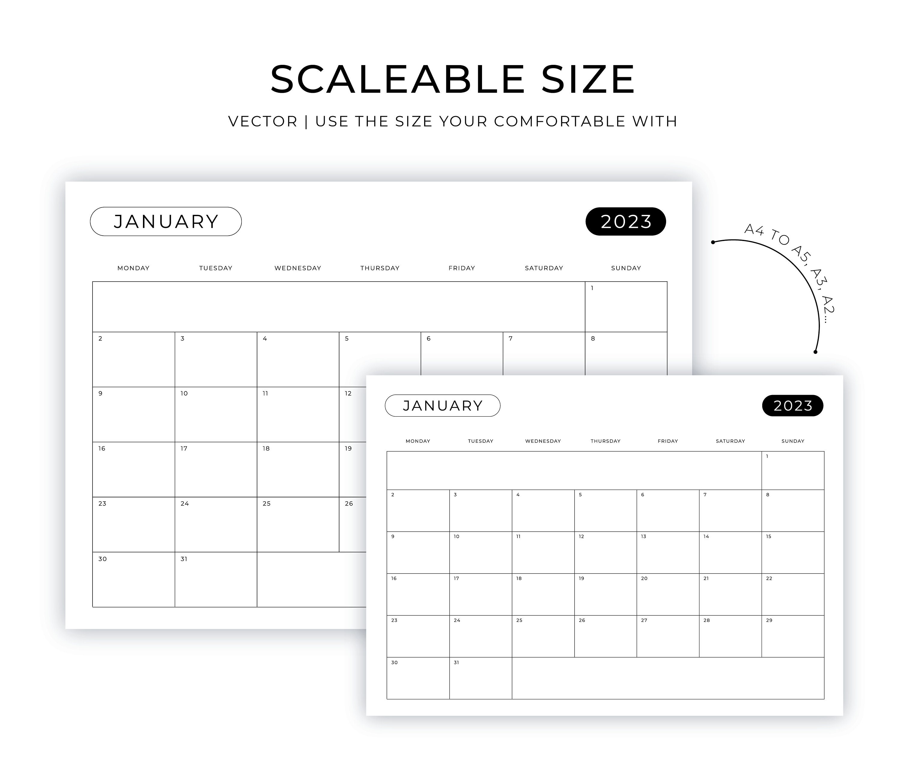 Calendar 2023 / Printable / Monatsplaner 2023 / Minimalistic / - Etsy