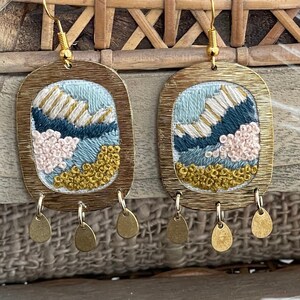 Hand Embroidered Earrings, Handmade Jewelry, Landscape Jewelry, Forest ...