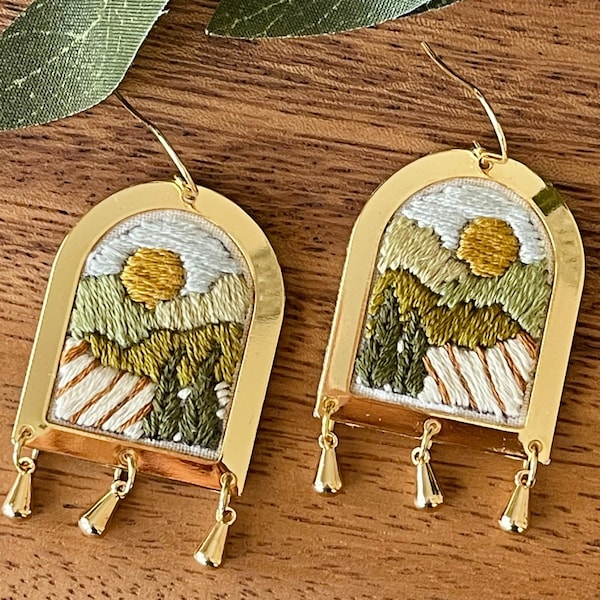 Hand Embroidered Earrings - Etsy