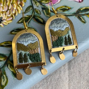 Hand Embroidered Earrings, Handmade Jewelry, Landscape Jewelry, Forest ...