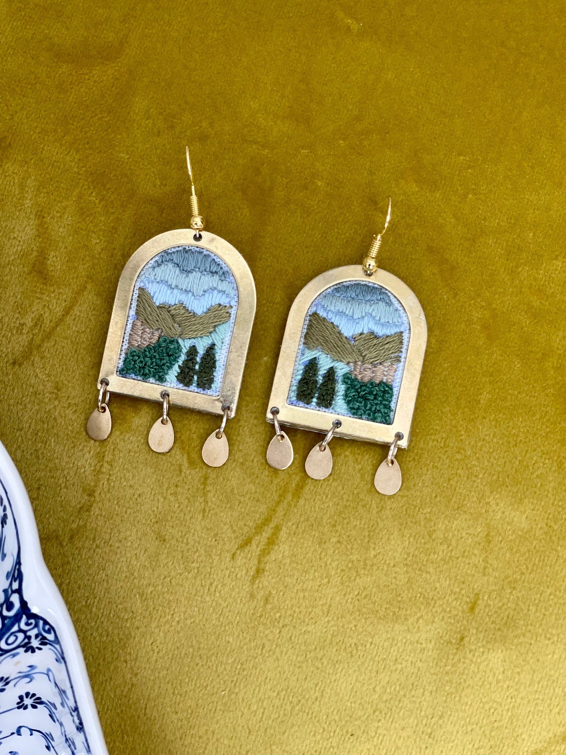 Hand Embroidered Earrings, Handmade Jewelry, Landscape Jewelry, Forest ...