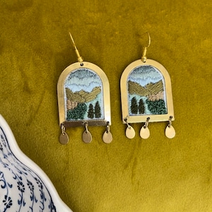 Hand Embroidered Earrings, Handmade Jewelry, Landscape Jewelry, Forest ...