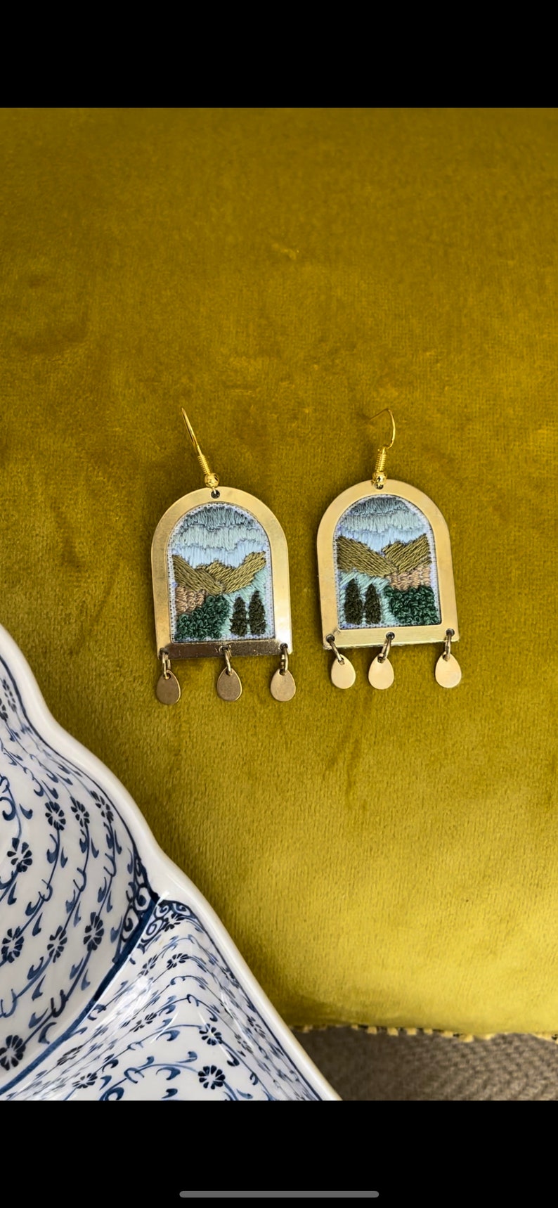 Hand Embroidered Earrings, Handmade Jewelry, Landscape Jewelry, Forest ...