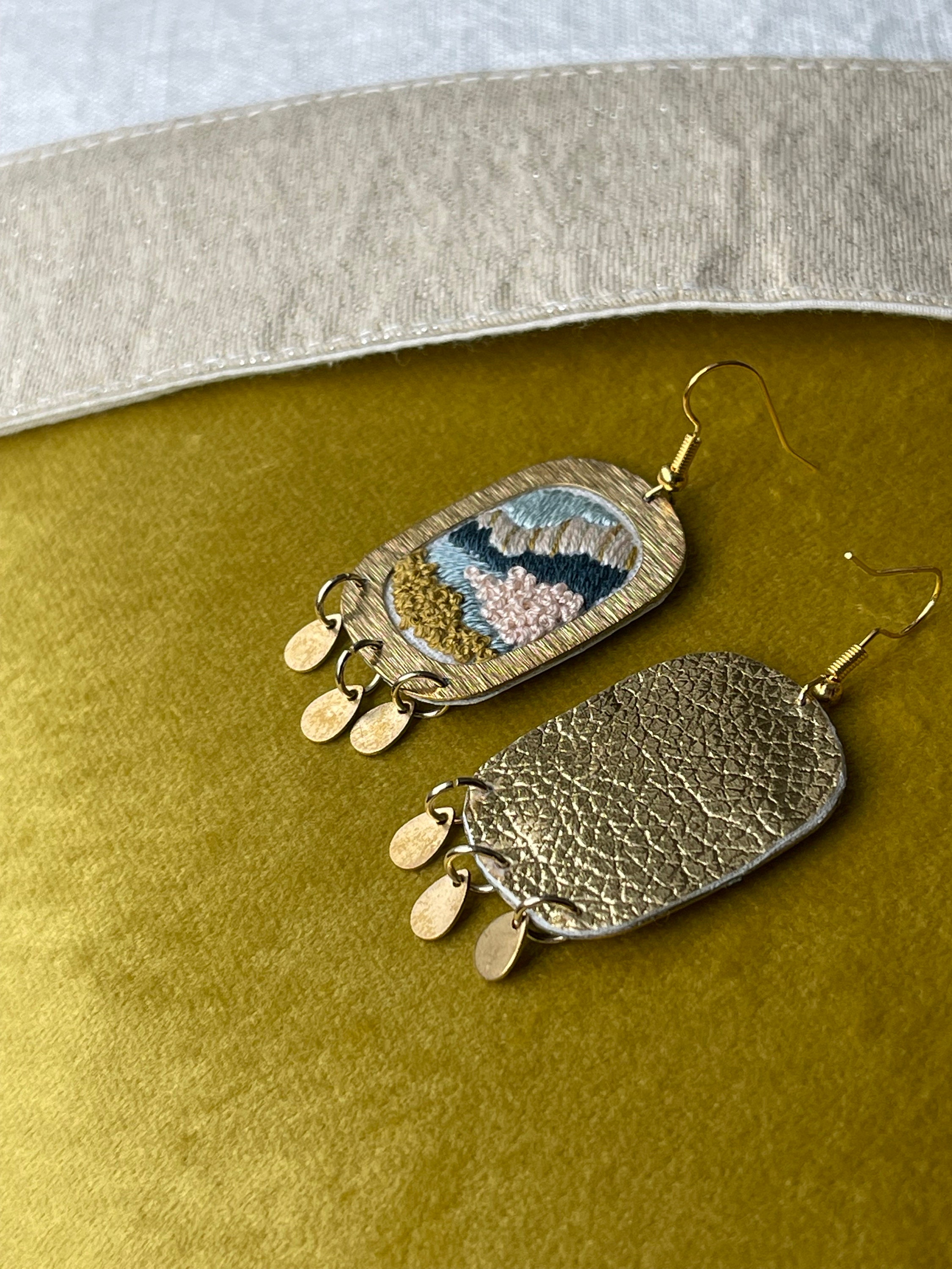 Hand Embroidered Earrings, Handmade Jewelry, Landscape Jewelry, Forest ...