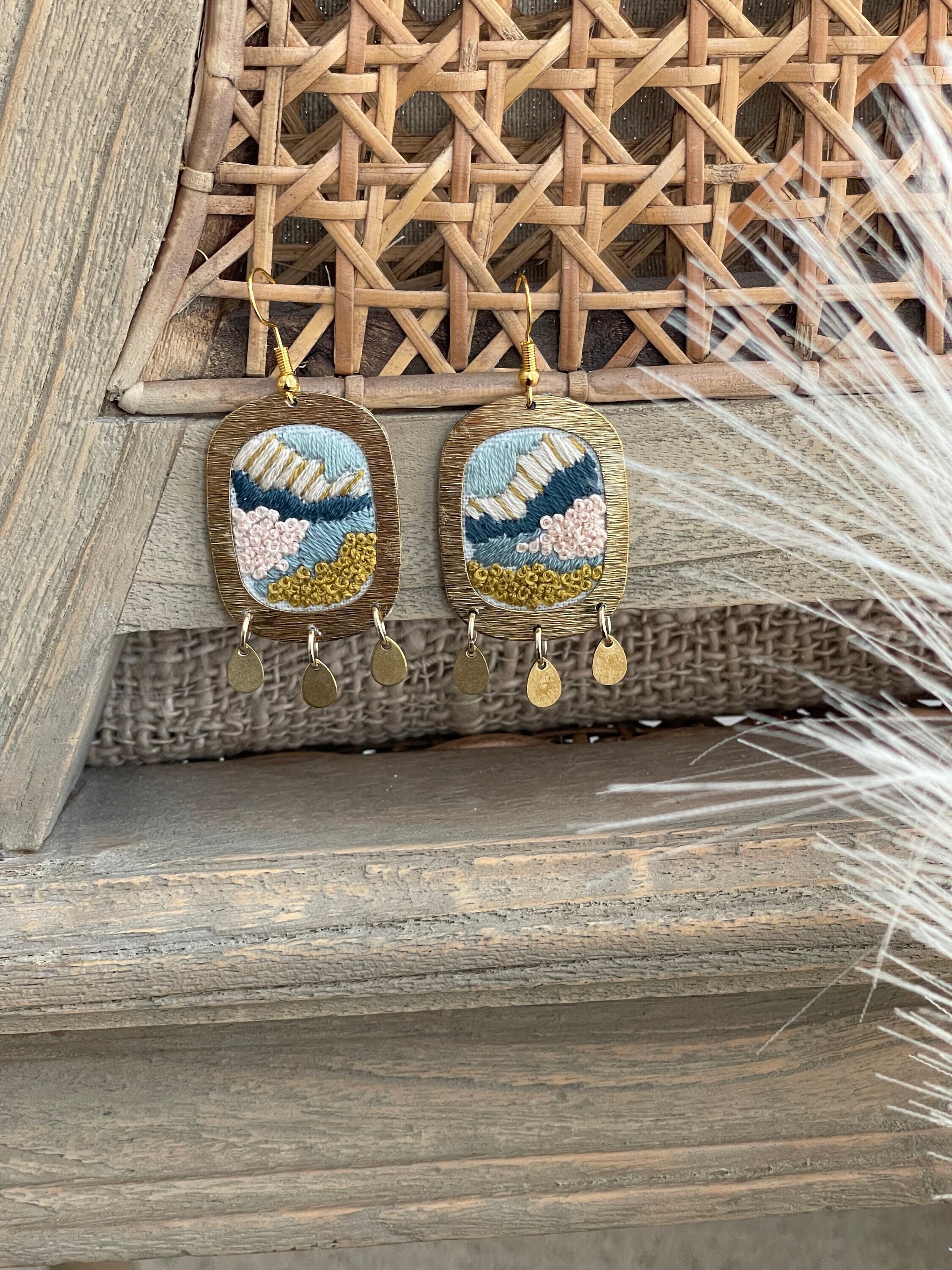 Hand Embroidered Earrings, Handmade Jewelry, Landscape Jewelry, Forest ...