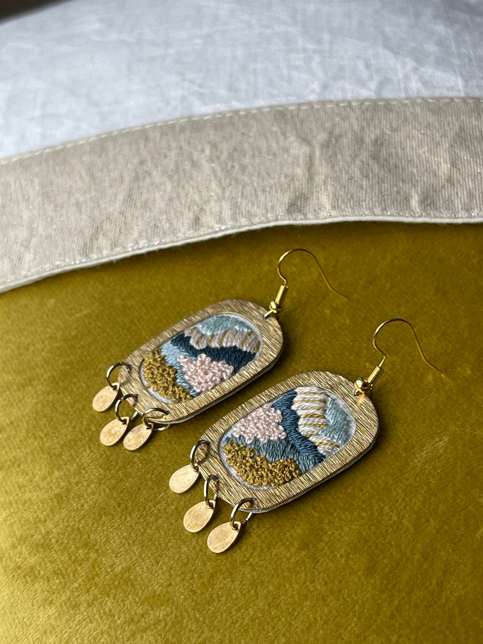 Hand Embroidered Earrings, Handmade Jewelry, Landscape Jewelry, Forest ...