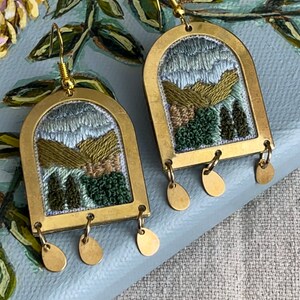 Hand Embroidered Earrings, Handmade Jewelry, Landscape Jewelry, Forest ...