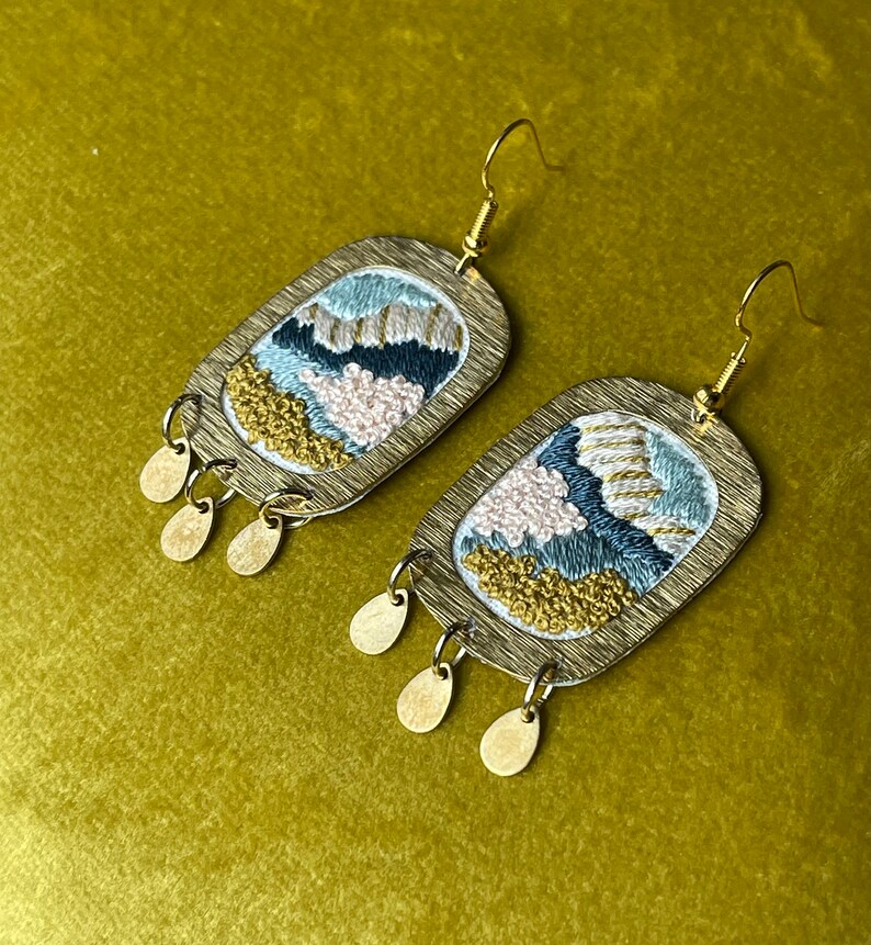 Hand Embroidered Earrings, Handmade Jewelry, Landscape Jewelry, Forest ...