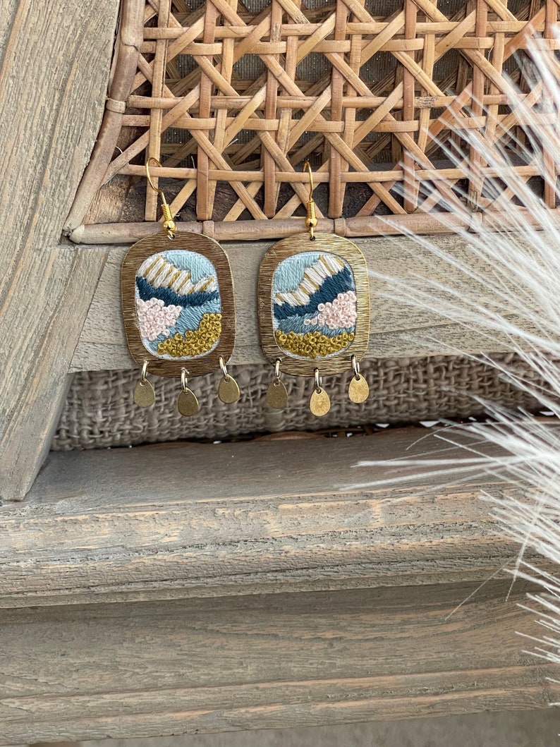 Hand Embroidered Earrings, Handmade Jewelry, Landscape Jewelry, Forest ...