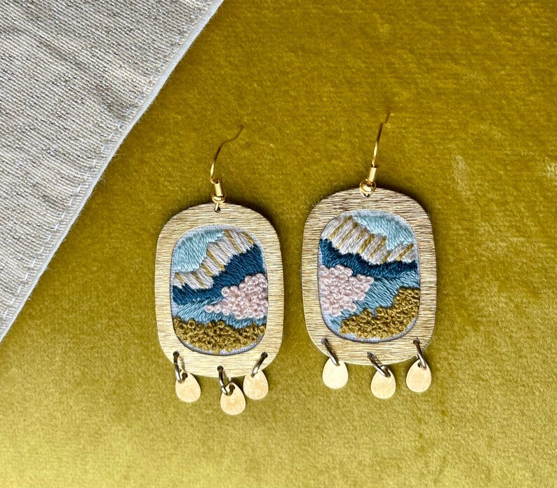 Hand Embroidered Earrings, Handmade Jewelry, Landscape Jewelry, Forest ...