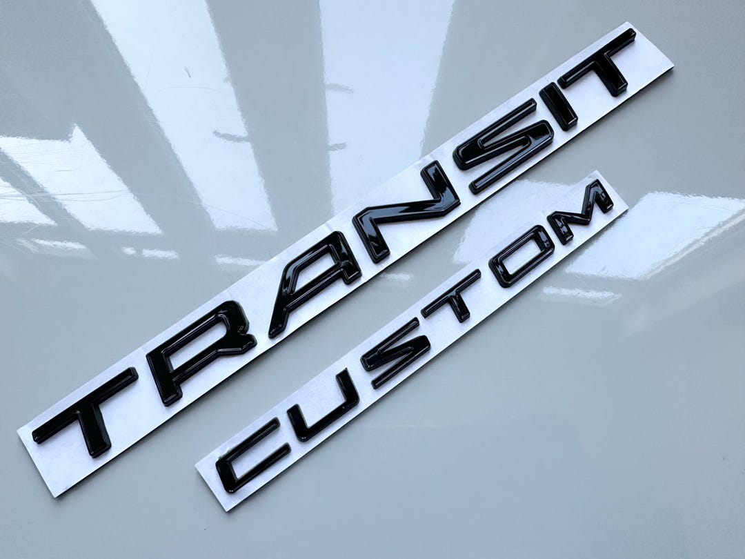 Gloss Black Rear Tailgate Door Badges for Ford TRANSIT CUSTOM Dechrome ...