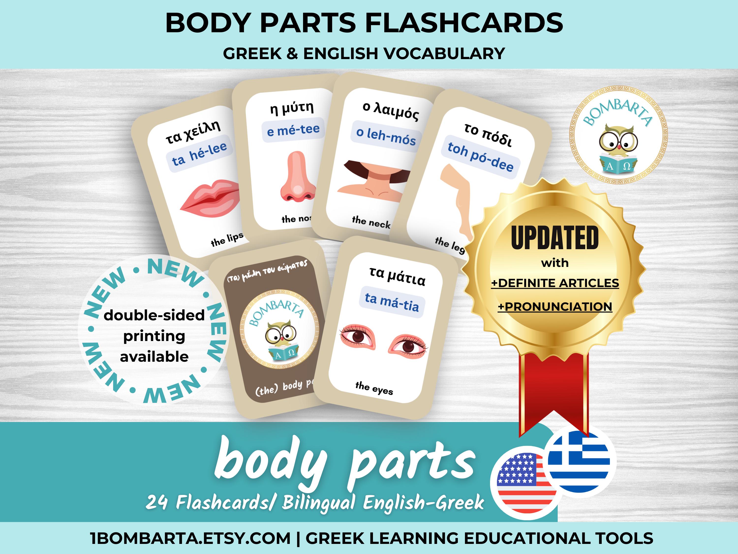 Greek Body Parts Flashcards for Kids, Bilingual Greek & English ...