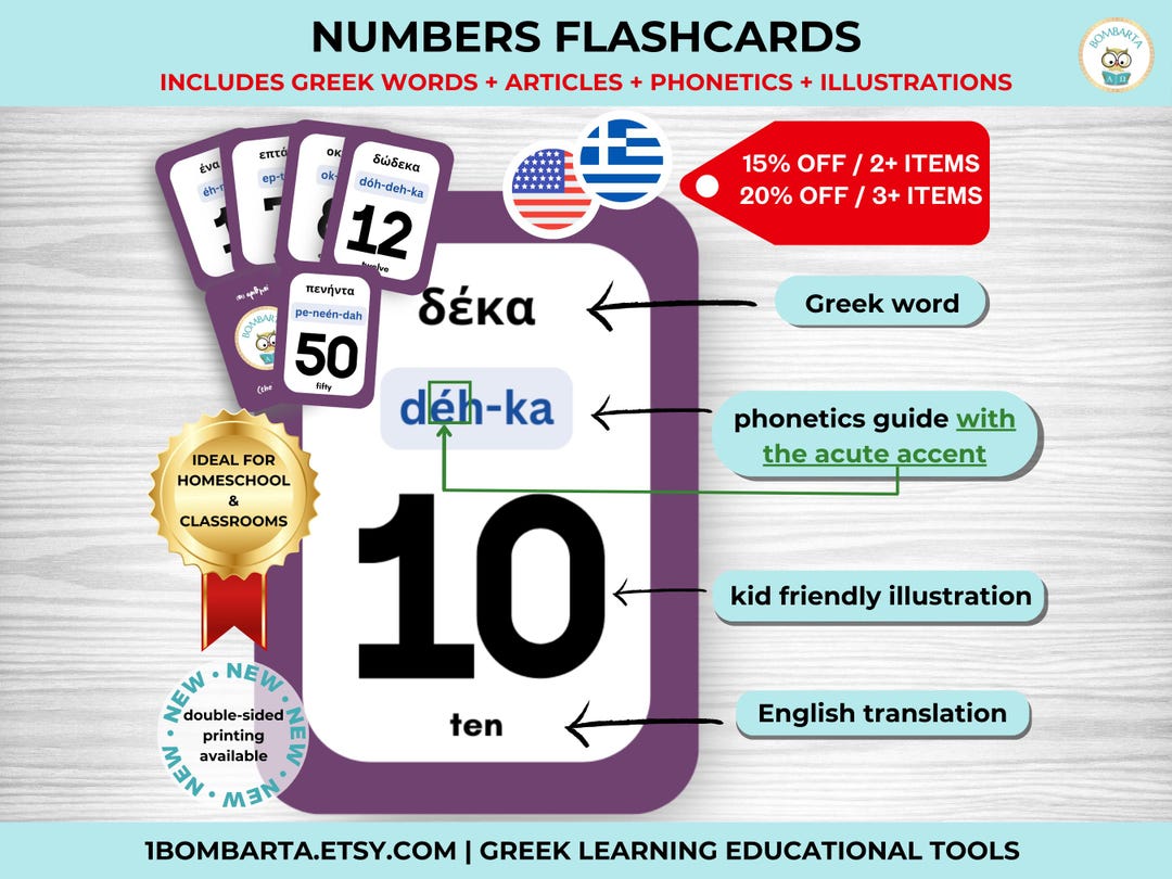 Printable Flash Cards for Kids, Learn the Numbers in Greek Flash Cards ...