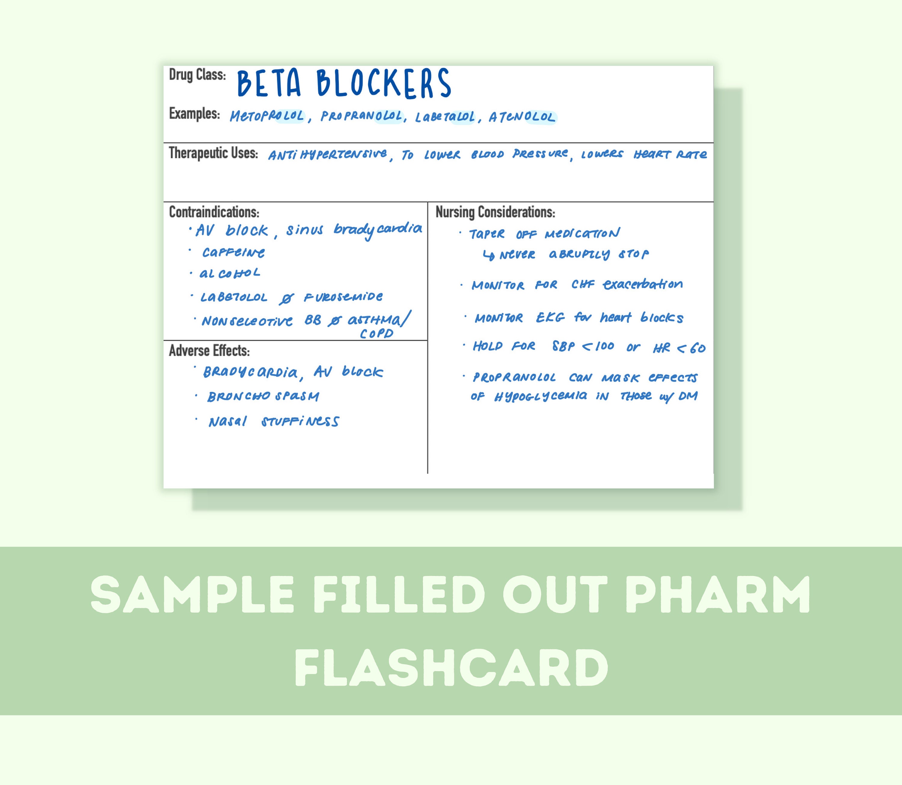 Pharmacology Blank Flashcard Template, Nursing Student Printable Study ...